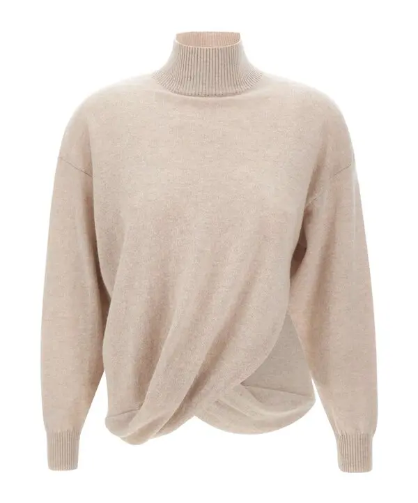 Marella Stand Collar Pullover Sweater With Ruched Hem