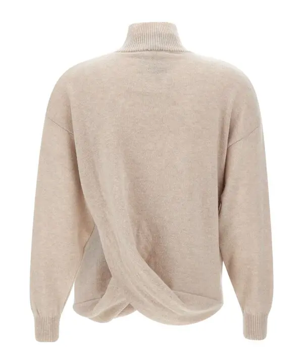 Marella Stand Collar Pullover Sweater With Ruched Hem
