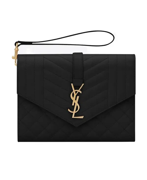 Saint Laurent Logo Plaque Envelope Clutch Bag - Black