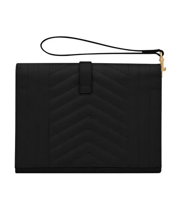 Saint Laurent Logo Plaque Envelope Clutch Bag - Black