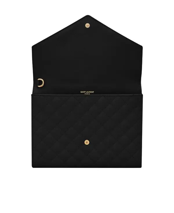 Saint Laurent Logo Plaque Envelope Clutch Bag - Black