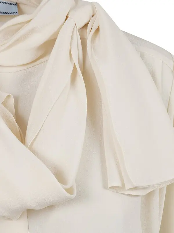 Prada Scarf Detailed Long-sleeved Shirt - Ivory