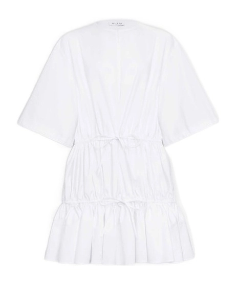 Alaïa Ruched Poplin Dress - White