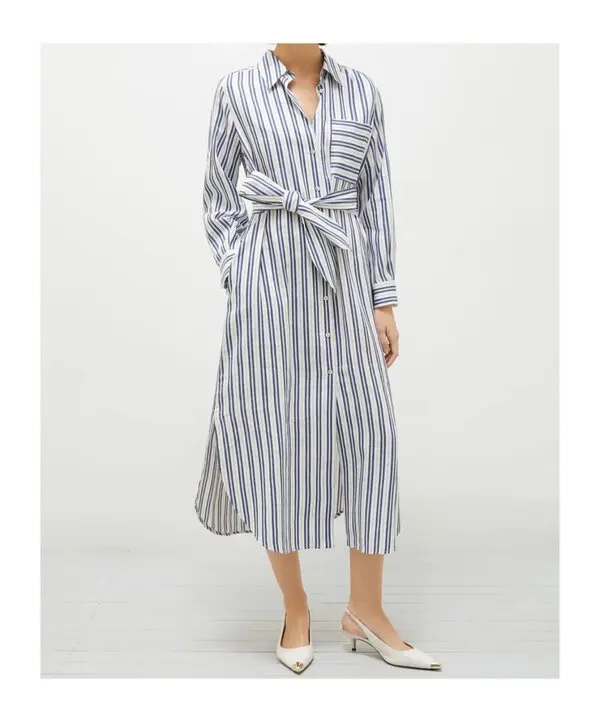 Marella Long Sleeve Striped Shirt Dress With Tie Waist