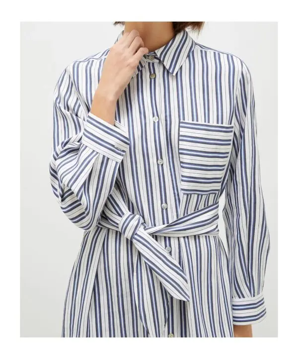 Marella Long Sleeve Striped Shirt Dress With Tie Waist