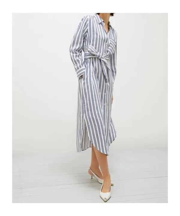 Marella Long Sleeve Striped Shirt Dress With Tie Waist