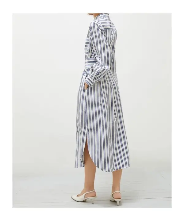 Marella Long Sleeve Striped Shirt Dress With Tie Waist