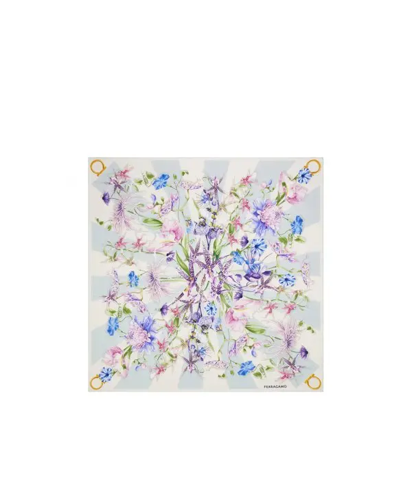 FERRAGAMO Gaia Print Silk Scarf - Light Denim/ivory
