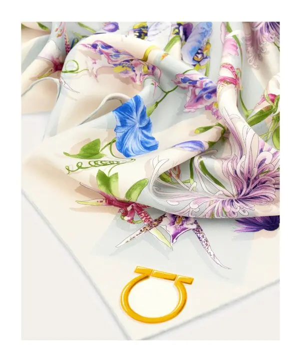 FERRAGAMO Gaia Print Silk Scarf - Light Denim/ivory