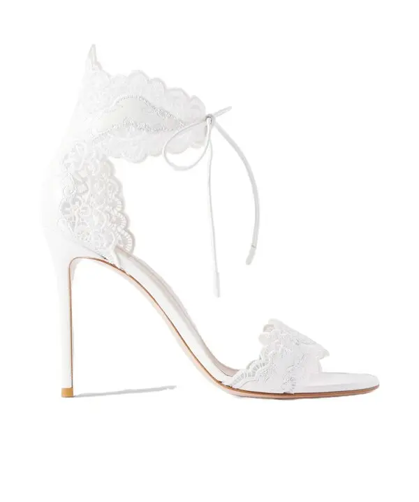 GIANVITO ROSSI Open-toe Stiletto Sandals With Ankle Straps And Lace Detailing - White