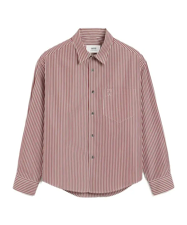 AMI Paris Striped Logo Embroidered Shirt