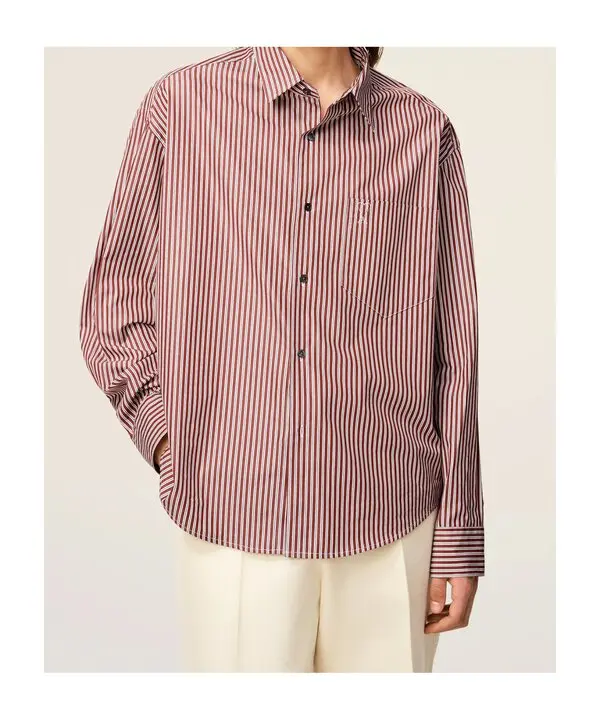 AMI Paris Striped Logo Embroidered Shirt