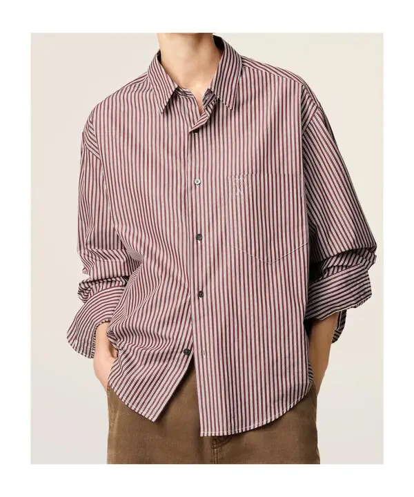 AMI Paris Striped Logo Embroidered Shirt