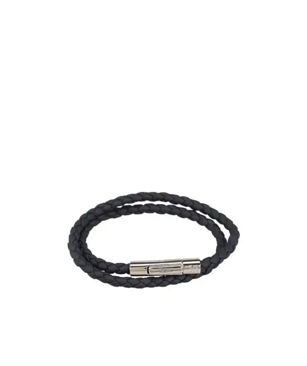 TOD'S Braided Leather Bracelet With Metal Buckle - Blue