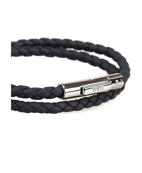 TOD'S Braided Leather Bracelet With Metal Buckle - Blue