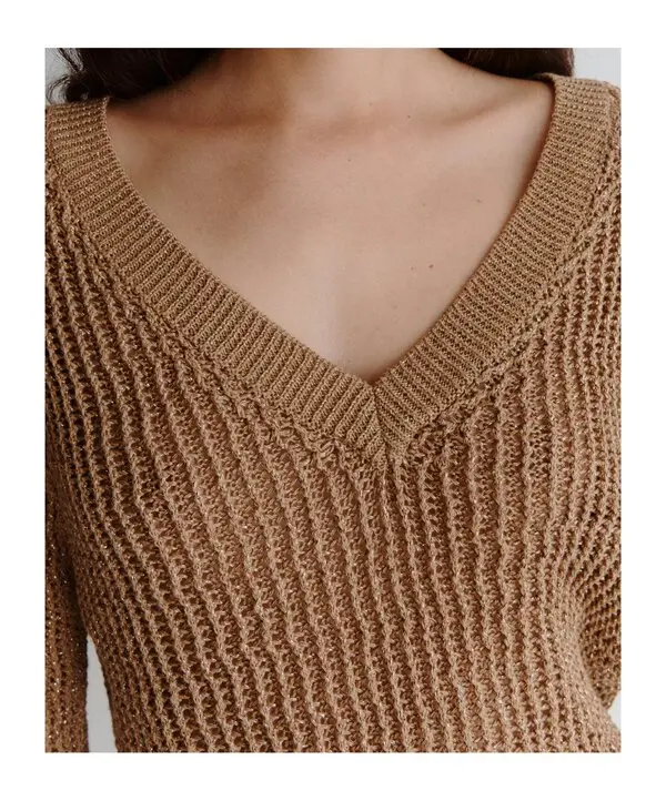Marella Cotton And Lurex V-neck Sweater