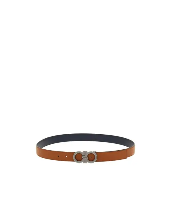 FERRAGAMO Reversible Gancini Belt - Natural/dark Navy Blue