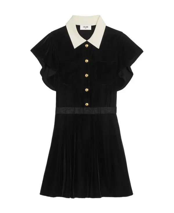 Celine Mini Dress In Flowing Velvet - Black