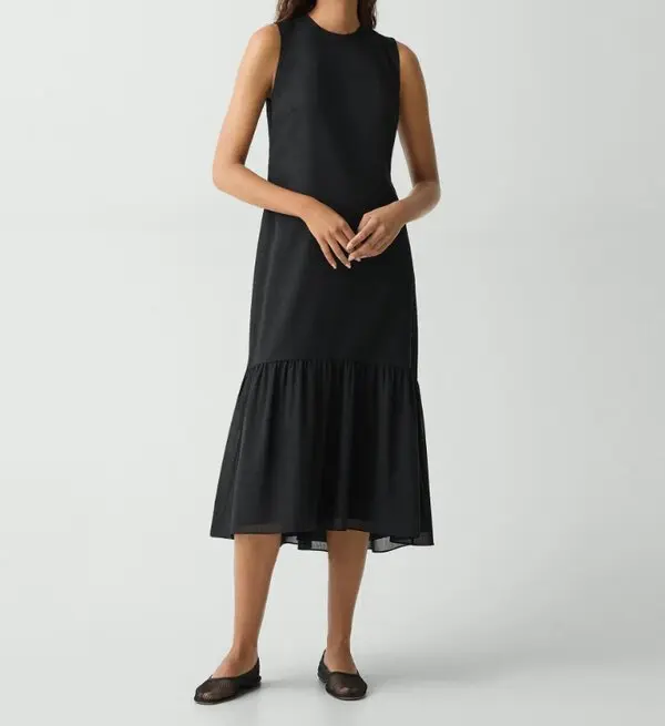 Theory Tie-neck Midi Dress In Lightweight Wool