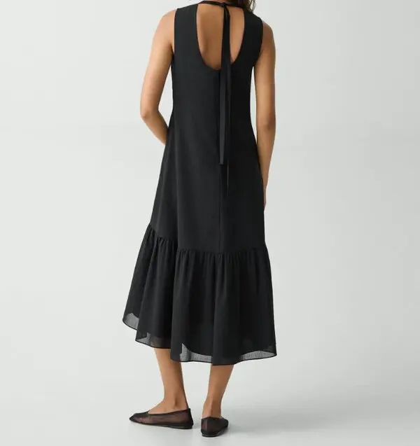 Theory Tie-neck Midi Dress In Lightweight Wool