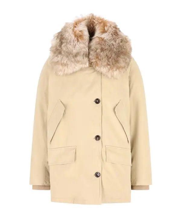 Prada Long-sleeved Button-up Coat With Fur Collar - No