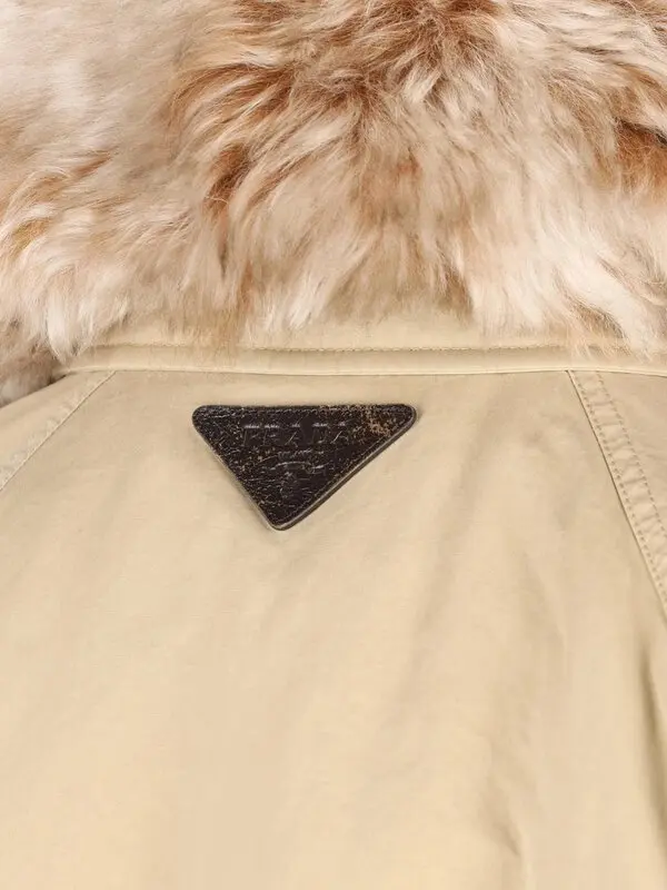 Prada Long-sleeved Button-up Coat With Fur Collar