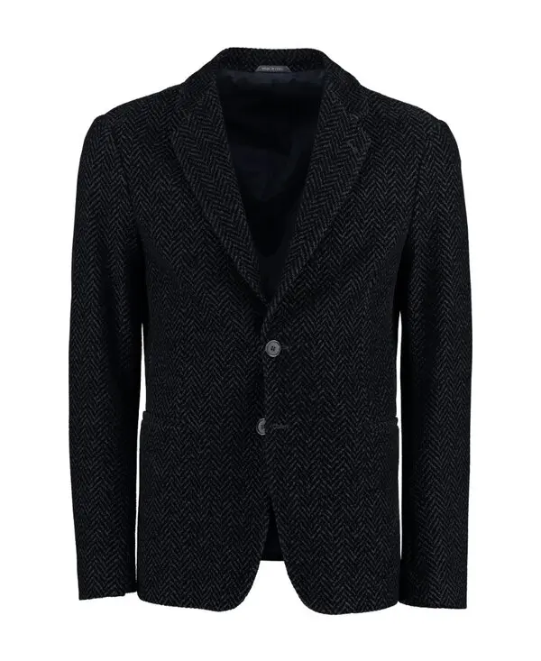 Giorgio Armani Chevron-jacquard Single-breasted Blazer - Black