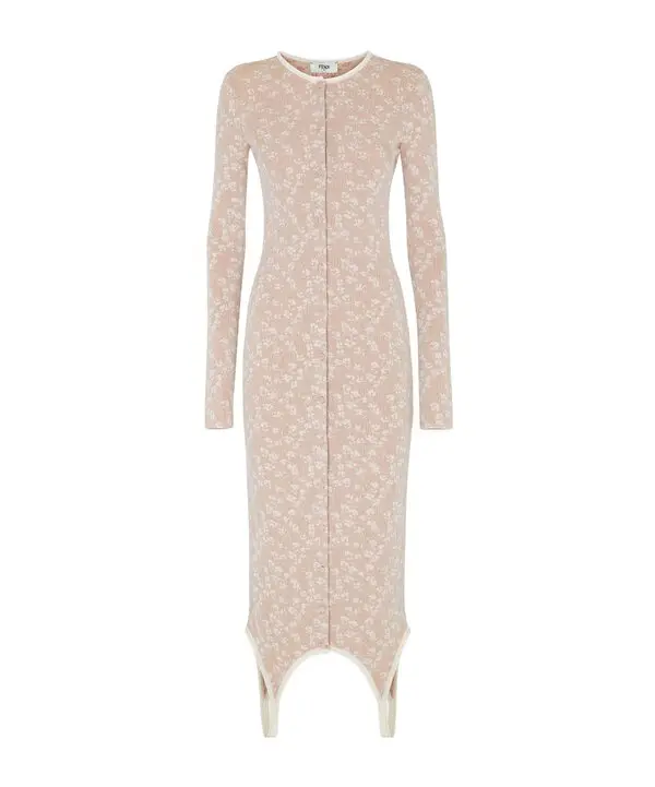 Fendi Floral Motif Cut-out Asymmetric Hem Dress - Brown