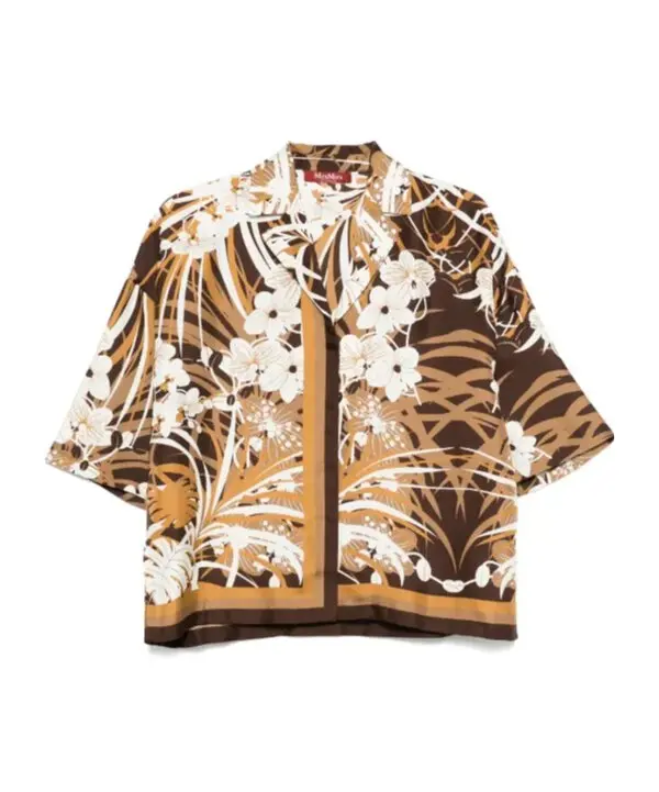 Max Mara Short Sleeve Floral Print Shirt - Coffee