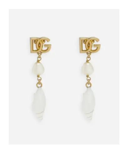 Dolce & Gabbana Dg Logo Lettering Shell Earrings - Yellow