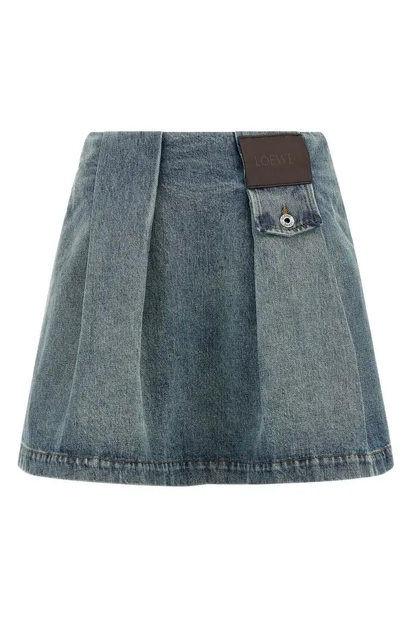 Loewe Pleated Pocket Denim Skirt - Washed Denim
