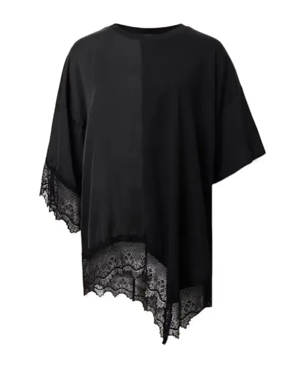 ALLSAINTS Lenny Lace Trim T-shirt - Black