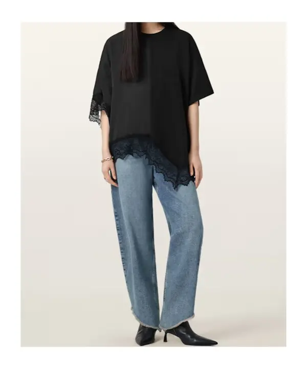 ALLSAINTS Lenny Lace Trim T-shirt - Black