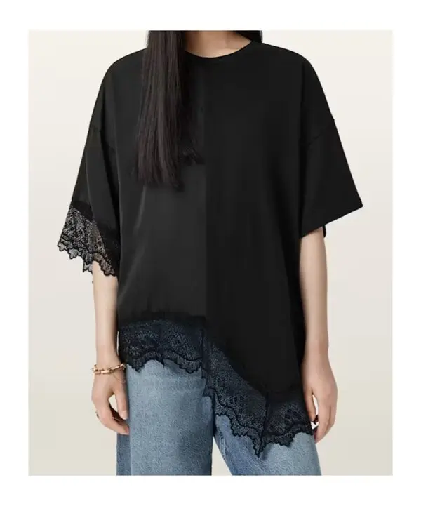 ALLSAINTS Lenny Lace Trim T-shirt - Black