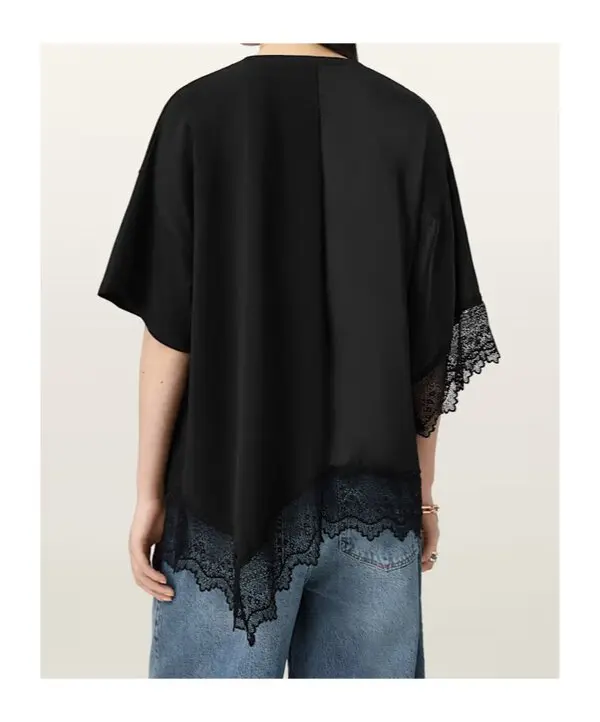 ALLSAINTS Lenny Lace Trim T-shirt - Black
