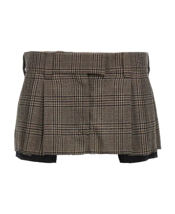 Miu Miu Pleated Plaid Mini Skirt - Brown