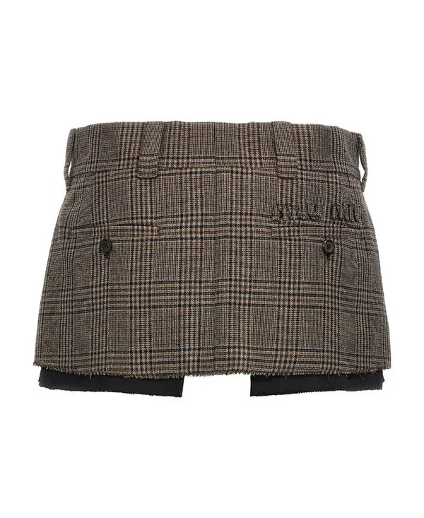 Miu Miu Pleated Plaid Mini Skirt - Brown