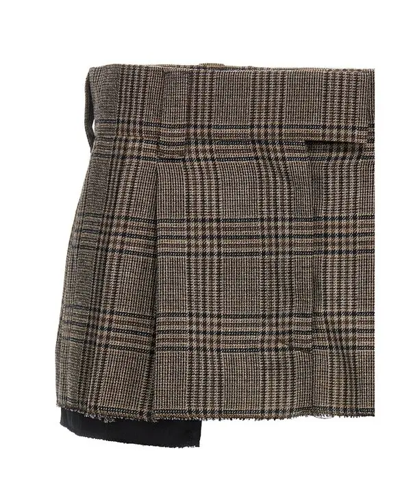 Miu Miu Pleated Plaid Mini Skirt - Brown