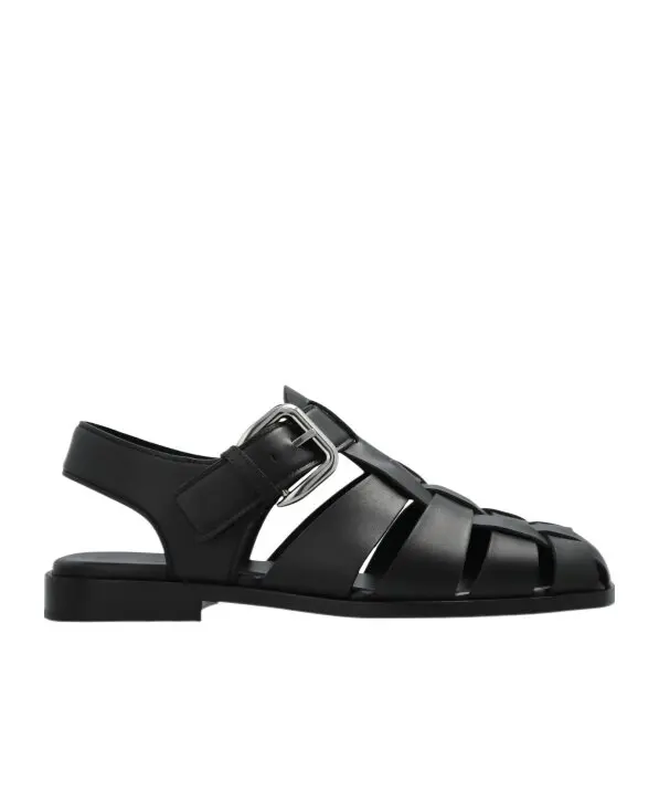 Bottega Veneta Square-toe Flat Sandals With Buckle Closure - Black