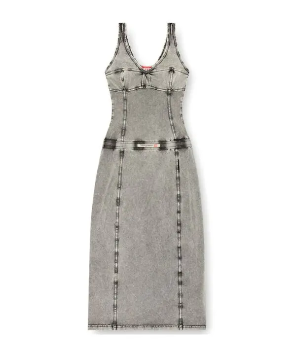 DIESEL® D-inny Sleeveless Midi Dress In Distressed Denim - Grey