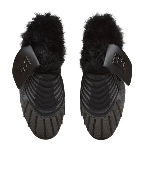 Balmain Half Time Faux Fur-lined Mules With Technical Fabrics - Black