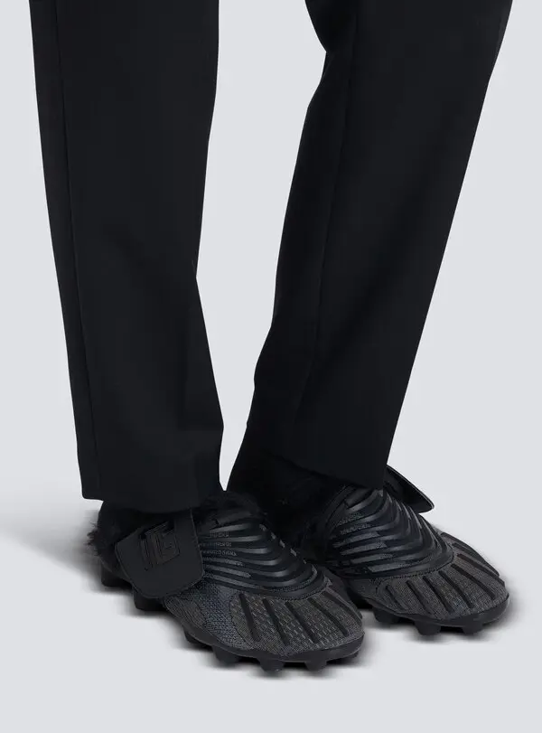 Balmain Half Time Faux Fur-lined Mules With Technical Fabrics - Black