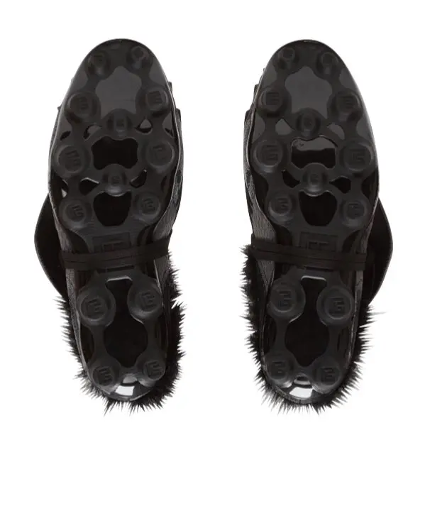 Balmain Half Time Faux Fur-lined Mules With Technical Fabrics - Black