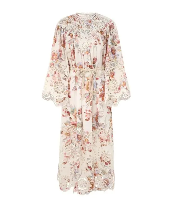 Zimmermann Awaken Embroidered Midi Dress - Nude