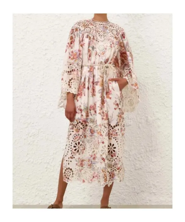 Zimmermann Awaken Embroidered Midi Dress - Nude