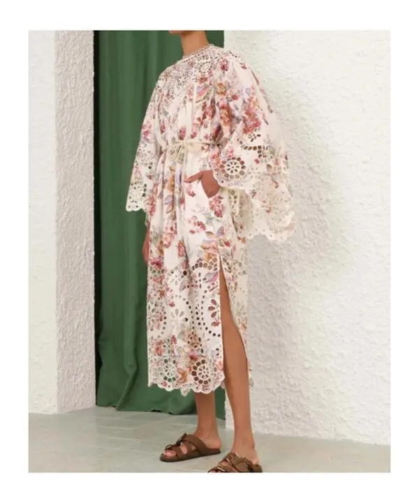Zimmermann Awaken Embroidered Midi Dress - Nude