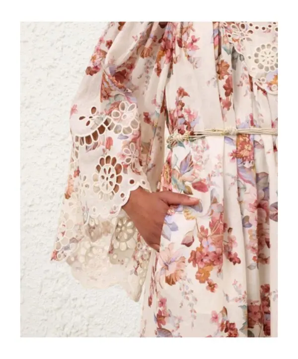 Zimmermann Awaken Embroidered Midi Dress - Nude