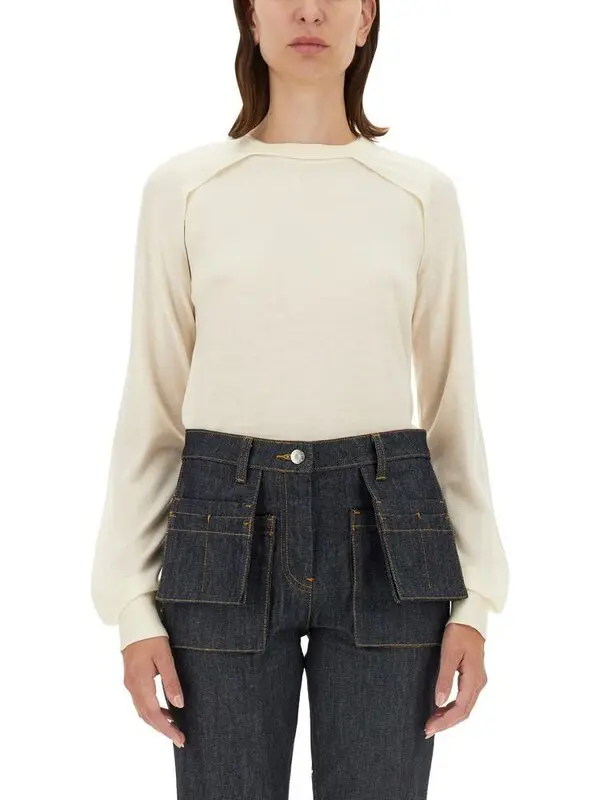 Helmut Lang Crewneck Jumper With Cut-out Detail - White