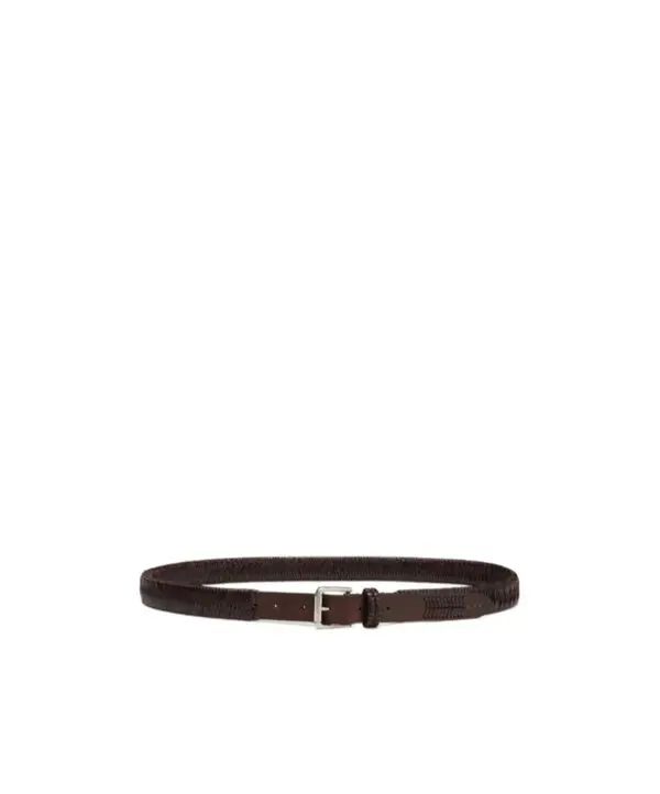 LEMAIRE Braided Leather Belt With Engraved Logo Buckle - Black