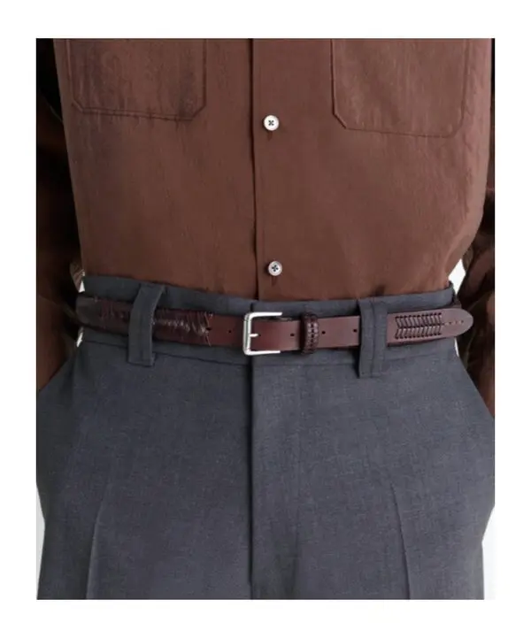LEMAIRE Braided Leather Belt With Engraved Logo Buckle
